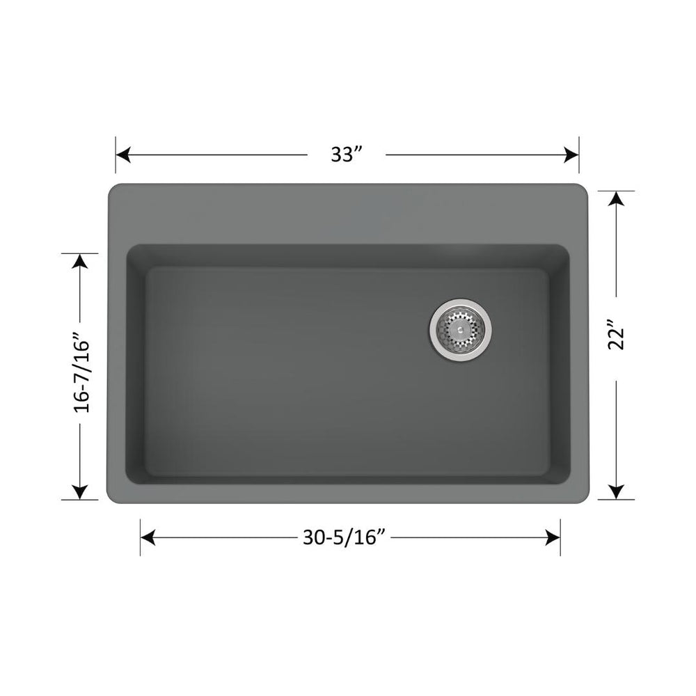 DUR-105: 33" Composite Granite Dual Mount Super Single Bowl Kitchen Si